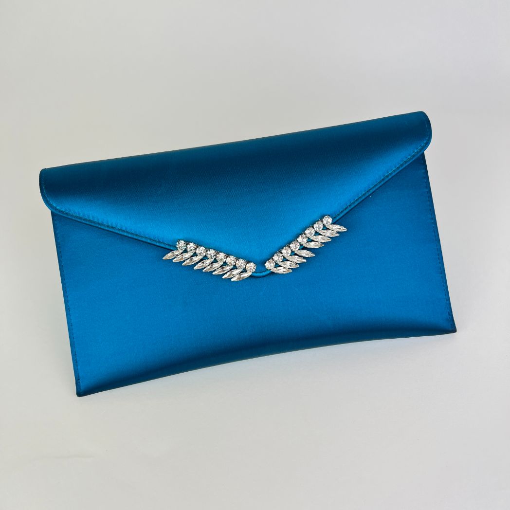Peacock Blue Satin Clutch Bag - Nova - Beverley Edmondson Millinery